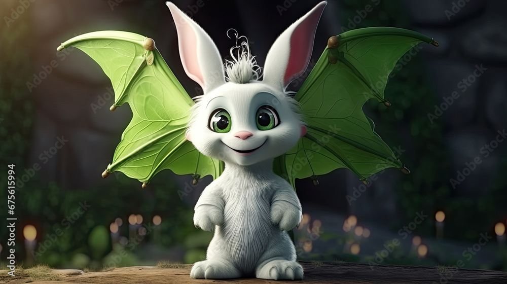 Funny smiling rabbit disguised as a dragon in honor of the arrival of ...