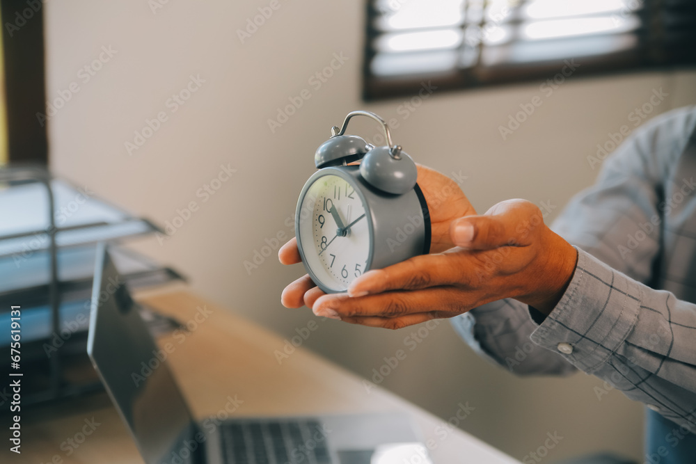 Foto de Business working times concept people work typing on laptop ...