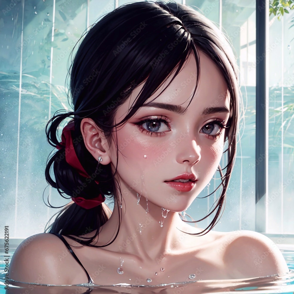 woman in the pool, woman bathing in the pool, woman in the pool, girl ...