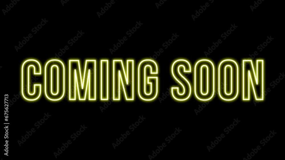 Animated coming soon with flicker text effect using yellow neon color ...