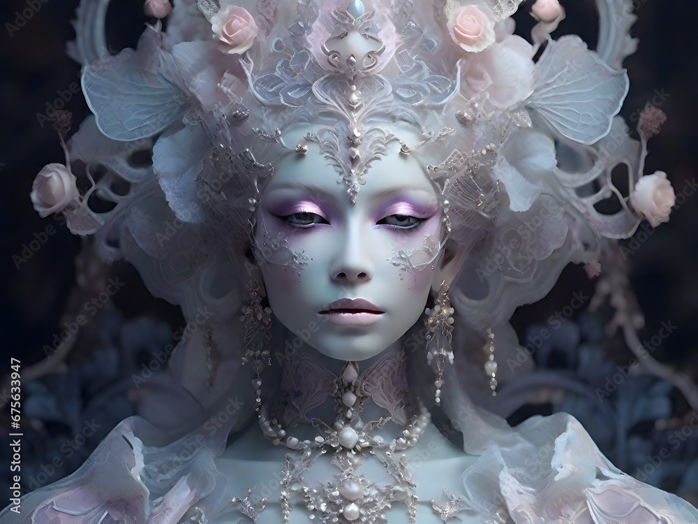 Step into the enigmatic realm of a rococo-inspired spooky AI deity ...