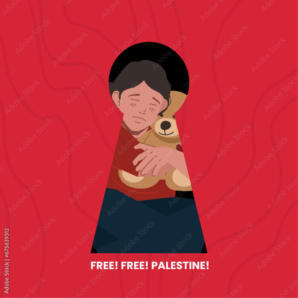 children scared free palestine design poster social media post in flat ...