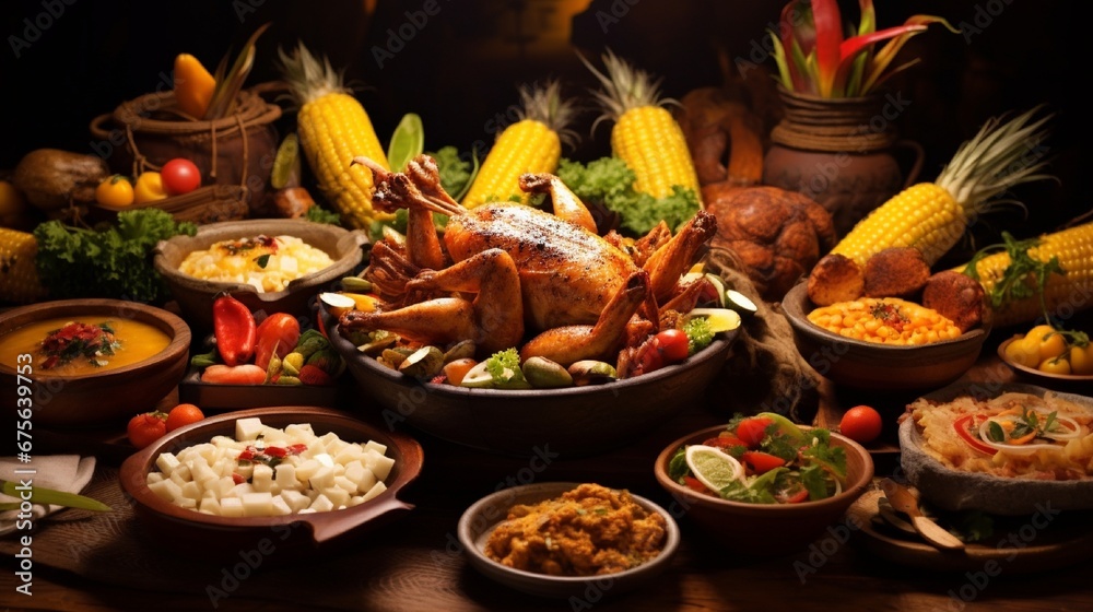 Comida criolla Peru Peruvian food buffet table comfort cuisine Stock ...