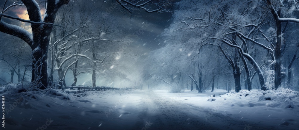 In the snowy winter landscape a scary scene emerged against the serene ...
