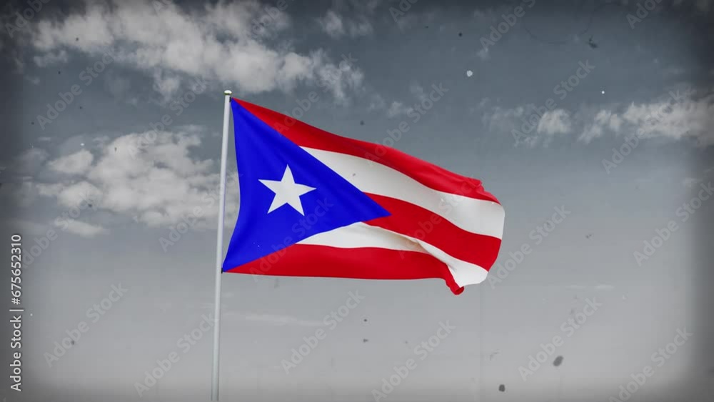 Puerto Rico flag waving on sky background. Highly Detailed Fabric ...