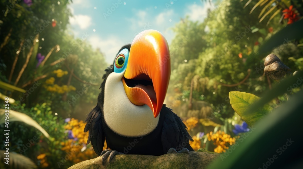 Tucan ramphastos toco on beautiful amazon forest background ...