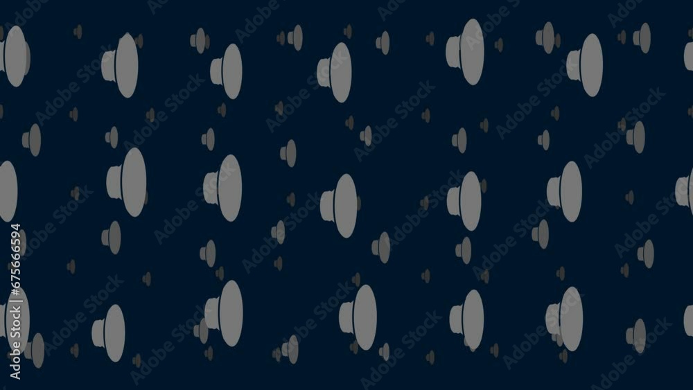 Speaker symbols float horizontally from left to right. Parallax fly ...