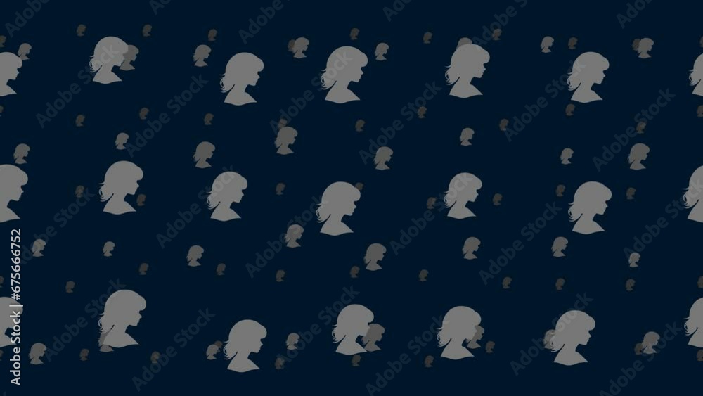 Woman face profile symbols float horizontally from left to right ...