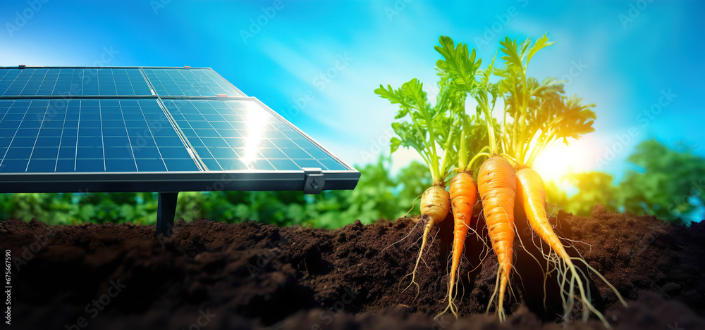 Smart farm agricultural plot with solar panel.clean energy and ecology ...
