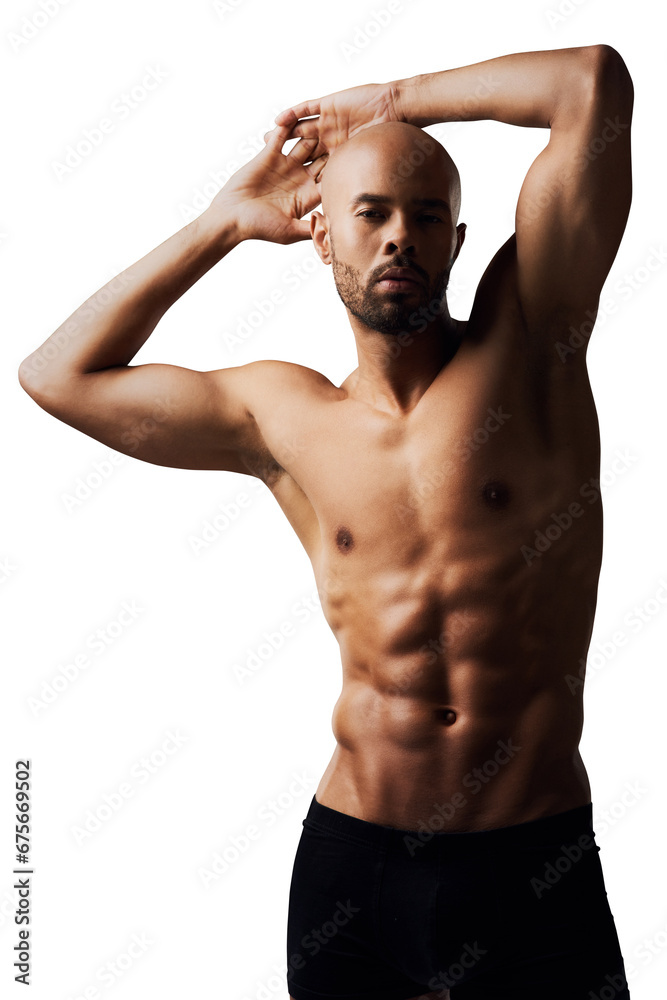 Fitness, muscle and portrait of man in underwear on isolated, png and ...