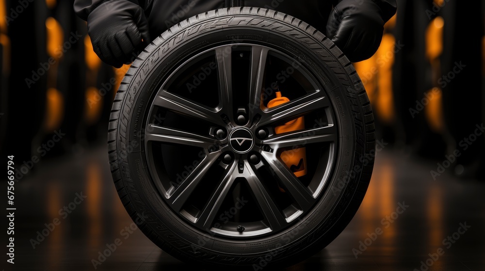 Car Tire Shop Service Mechanic Holding, Gradient Color Background ...