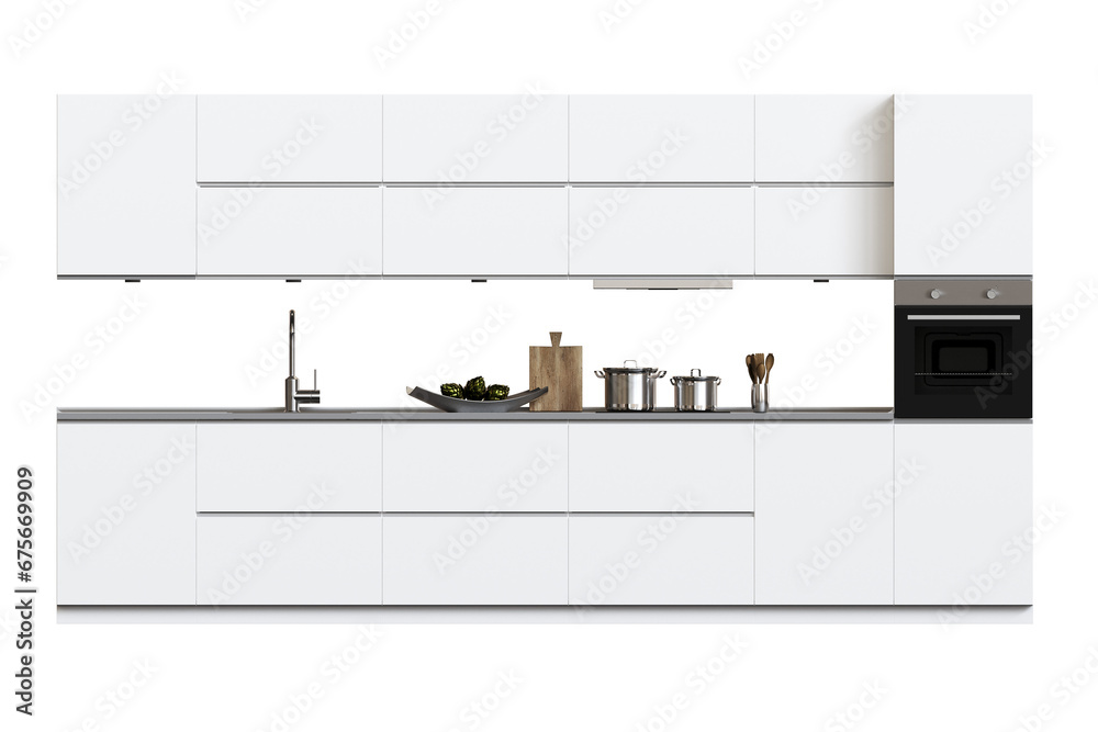 modern kitchen isolated on transparent background, home furniture, 3D ...