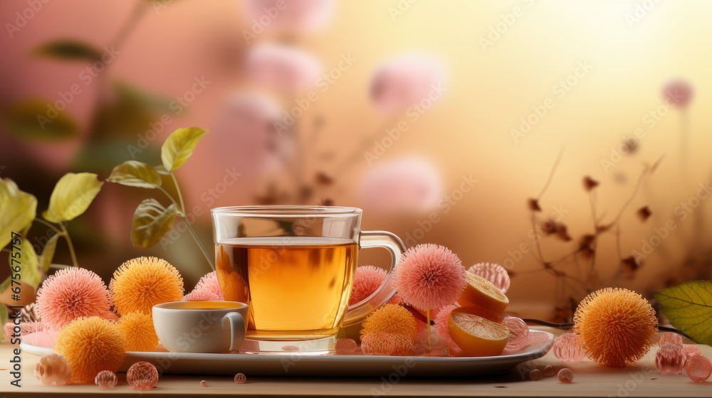 Sick Tea Virus Drinking Sore Throat, Gradient Color Background ...