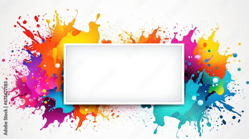 Create a pure white page with a colorful splash frame designed ...