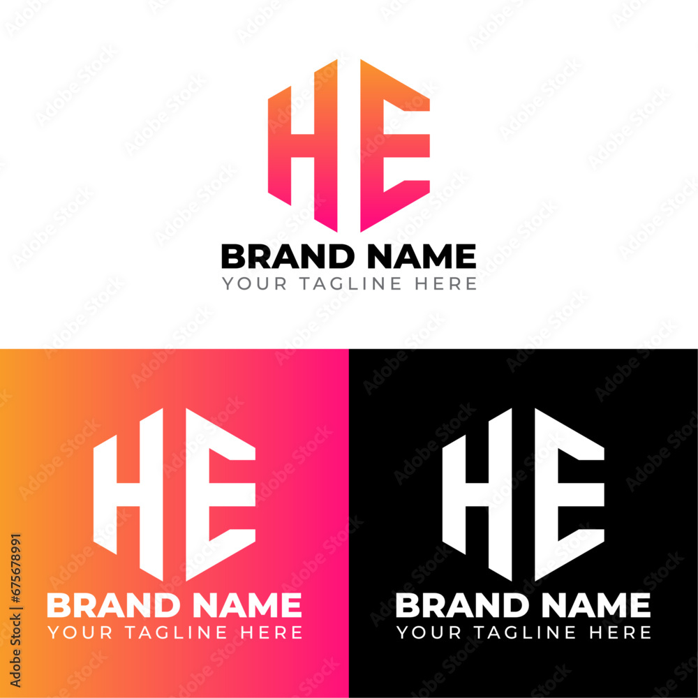 H E Double Letters Polygon Logo, Two letters H E logo design ...