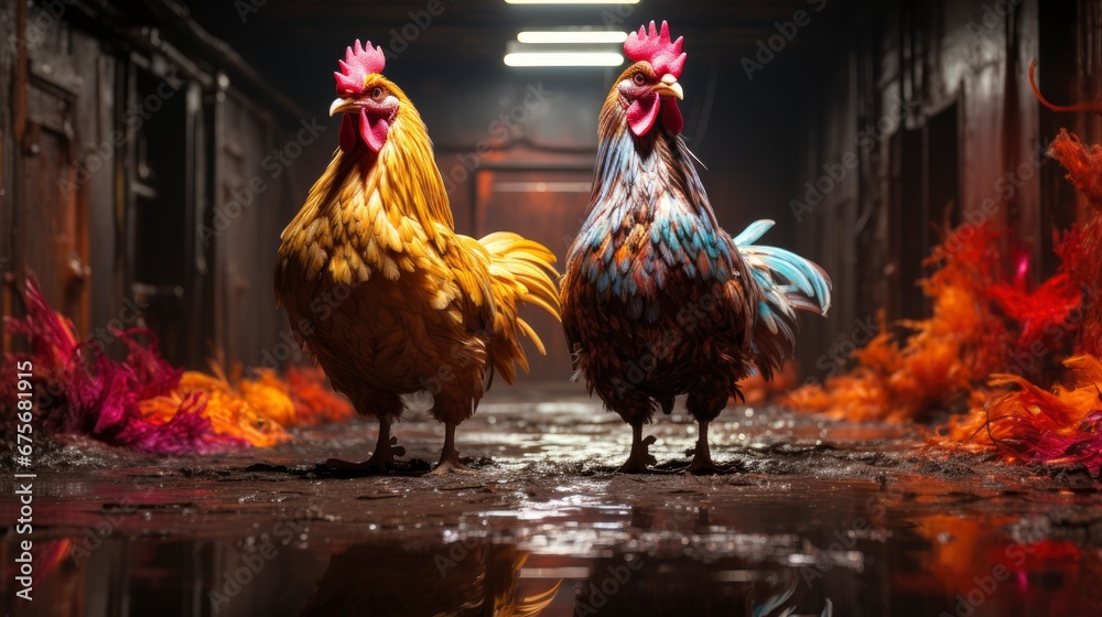 Chicken Farm Rural Stable Lots Chickens, Ultra Bright Colors ...