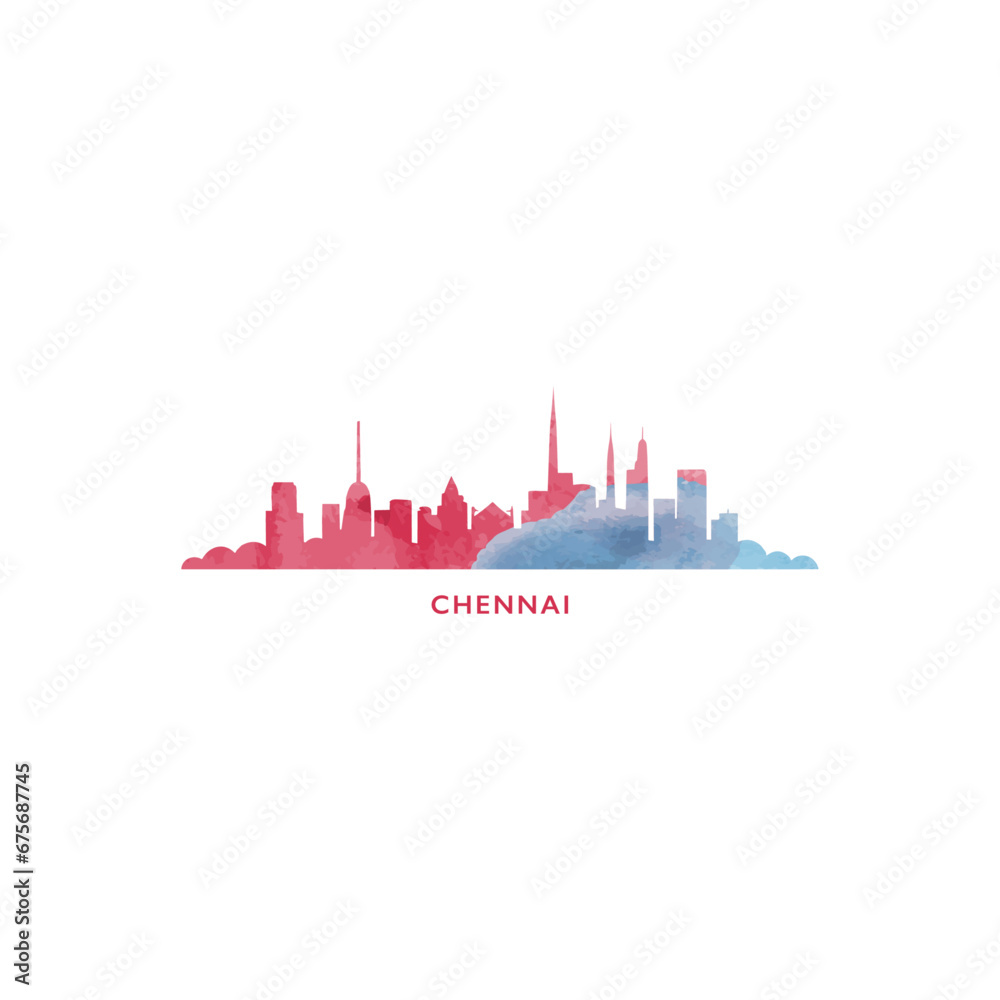 Chennai watercolor cityscape skyline city panorama vector flat modern ...