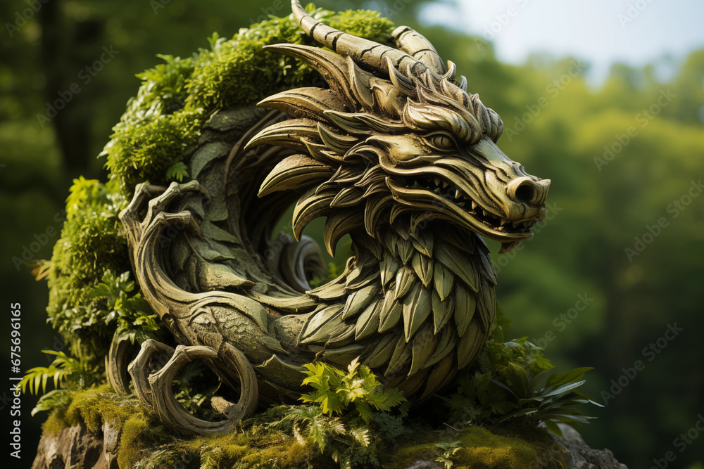 whimsical topiary sculpted in the form of a dragon, providing a unique ...