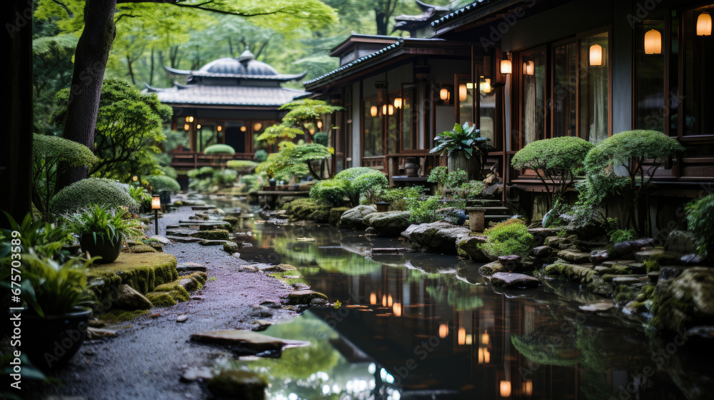 The Zen garden unfolds with precision, where carefully curated rocks, a ...