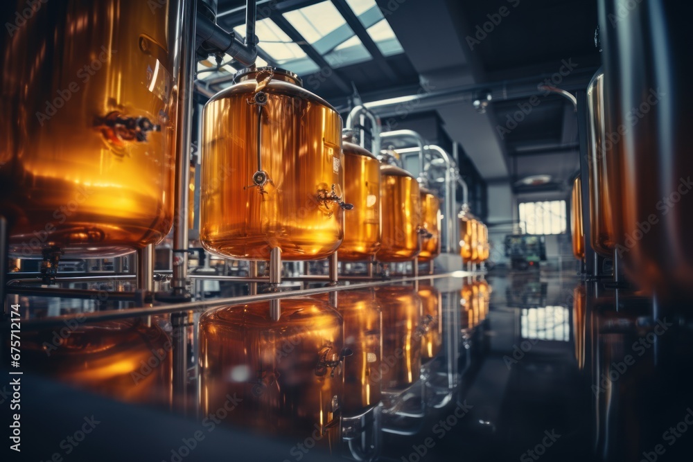 Brewing equipment for quality control, sight glass full of golden beer ...