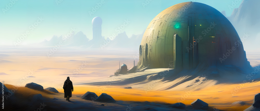 futuristic world covered in sand. alien planet shrouded in mystery ...