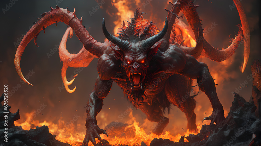 hellish creature: a demonic or devilish figure in hell, generative AI ...