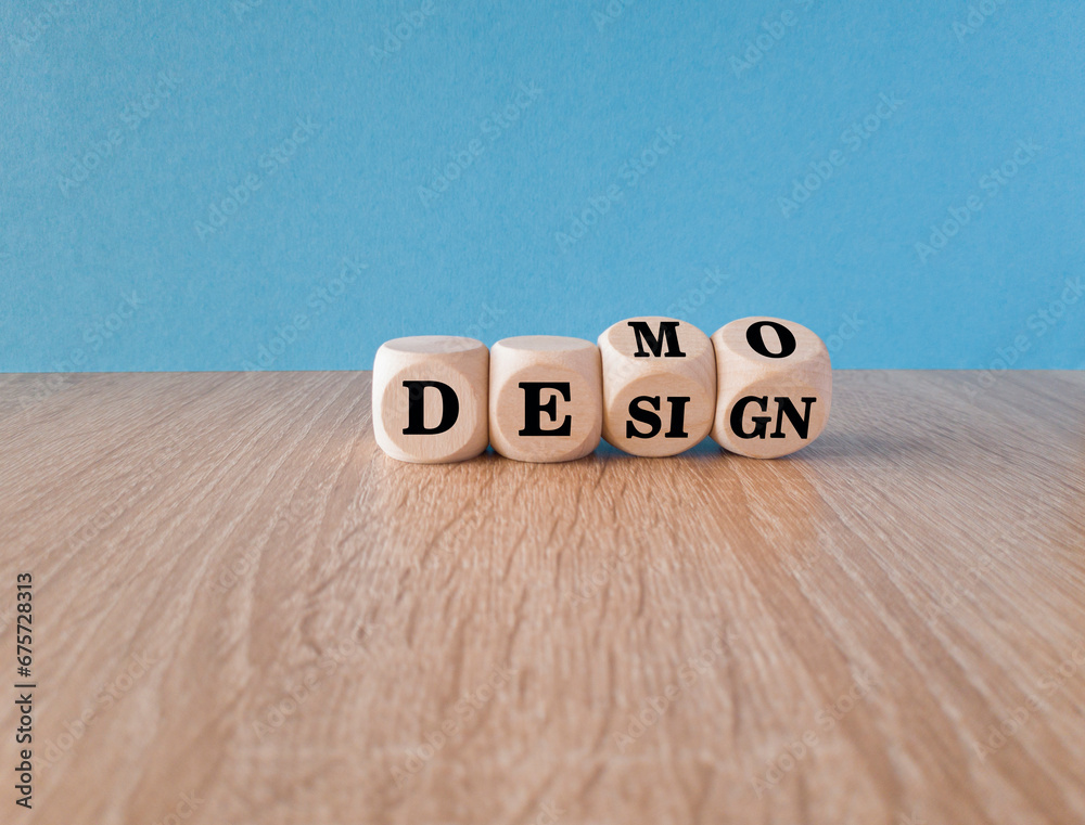Demo and design symbol. Turned cubes and changes the word design to ...