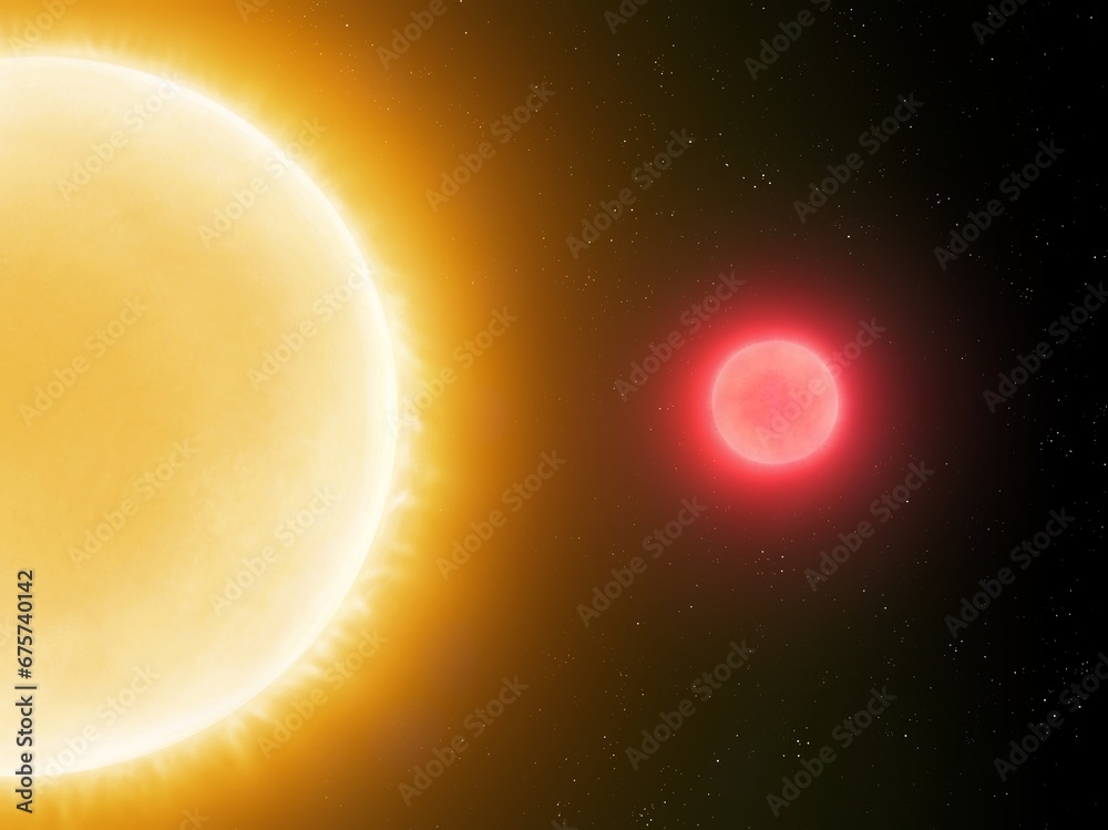 Red dwarf star near the sun. Comparison of luminosity and sizes of ...