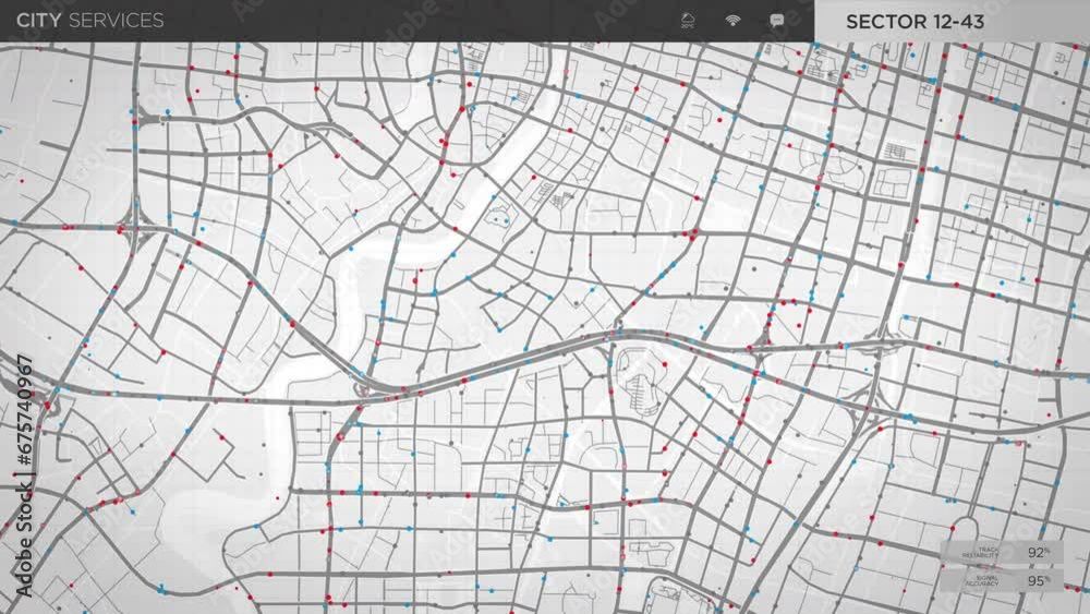 Satellite Network For Analysis Of Cars Positions On Urban Are Map. Satellite Tracking Interface ...