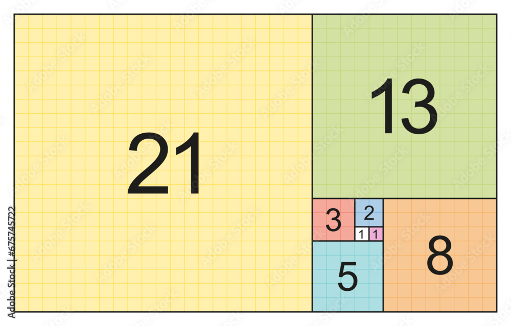 Fibonacci sequence. Tiling with colored squares whose side lengths are ...