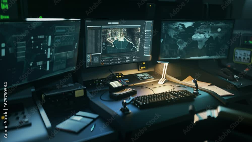 Operating the modern radar system from the army control room. Army ...