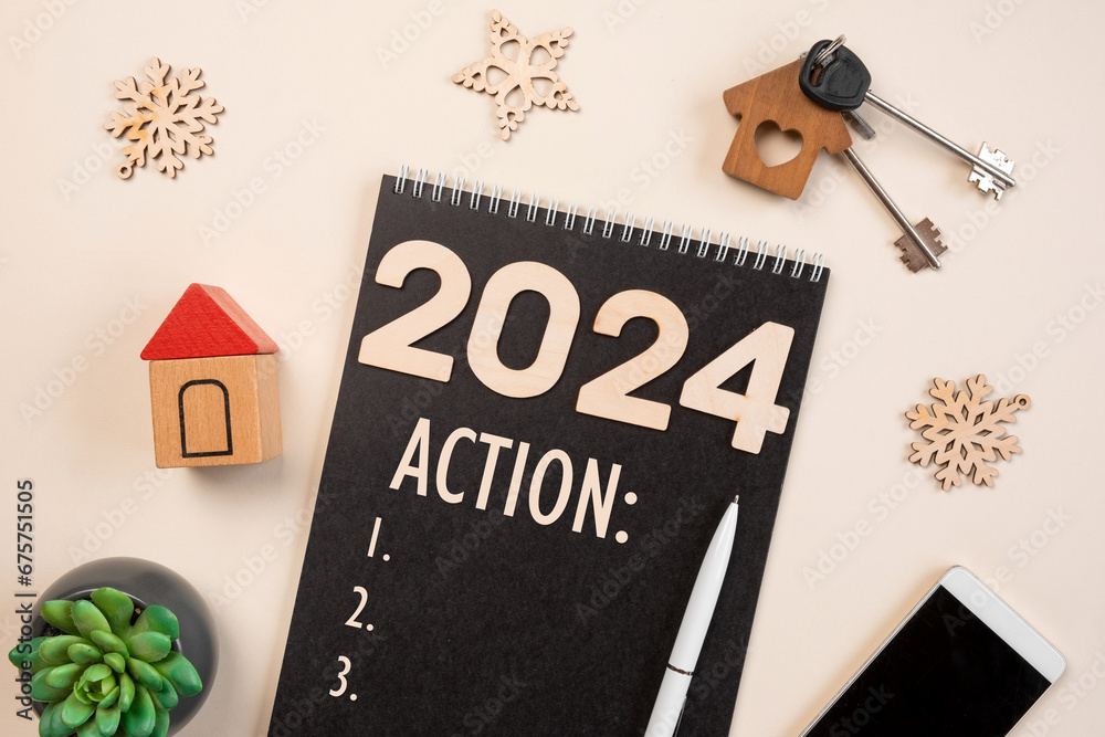 New Year Aims 2024. To Do List. Empty Notebook at the Desk with ...