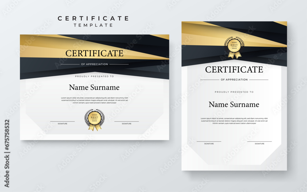 Black and gold modern certificate template for corporate, achievement ...