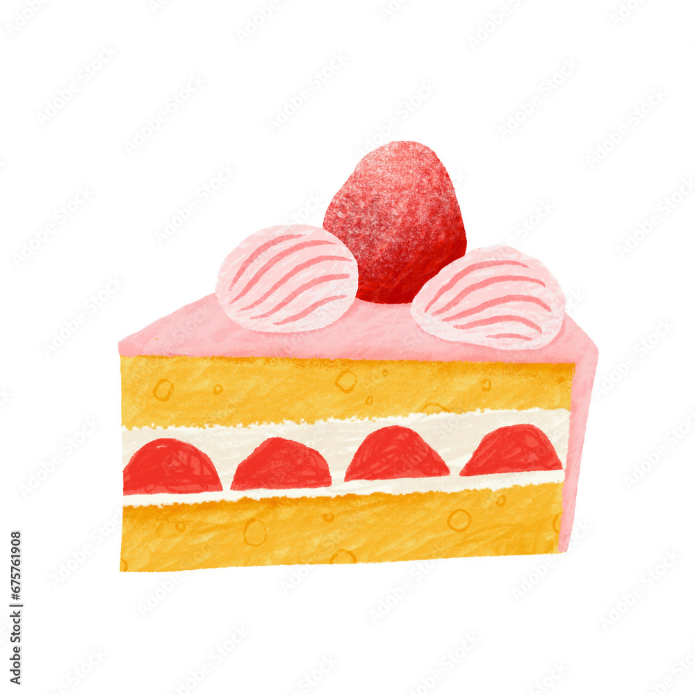 Poster Strawberry shortcake slice hand drawn clipart – Wall Art | UkPosters