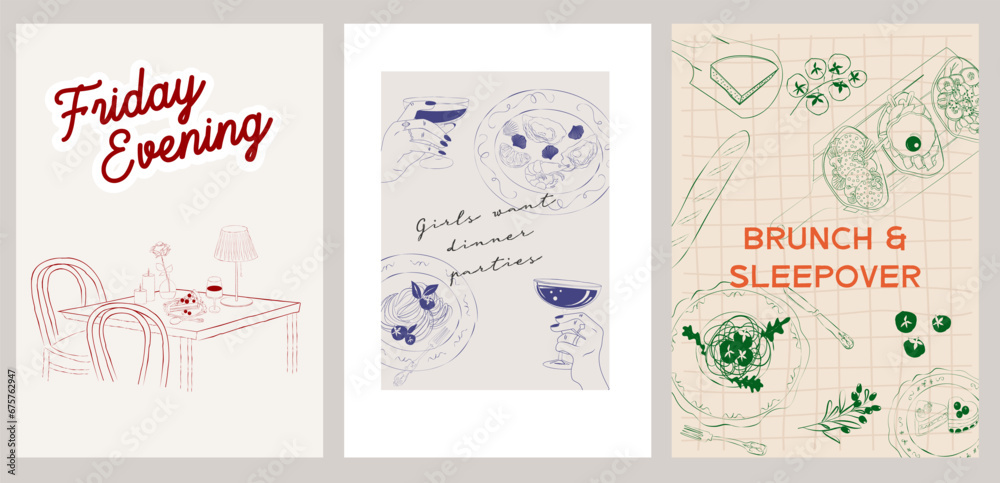 Collection of Retro posters. Friday evening dinner posters. Food Poster ...