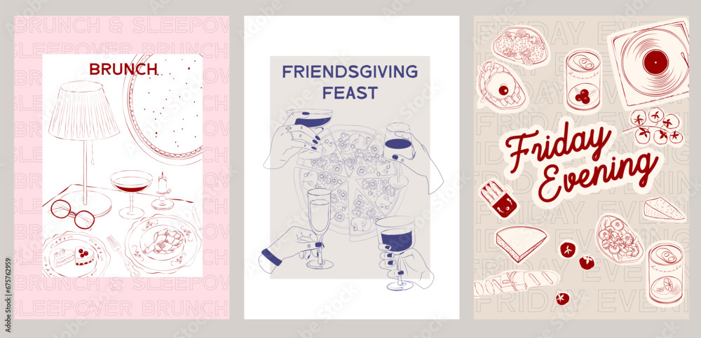 Collection of Retro posters. Friday evening dinner posters. Food Poster ...