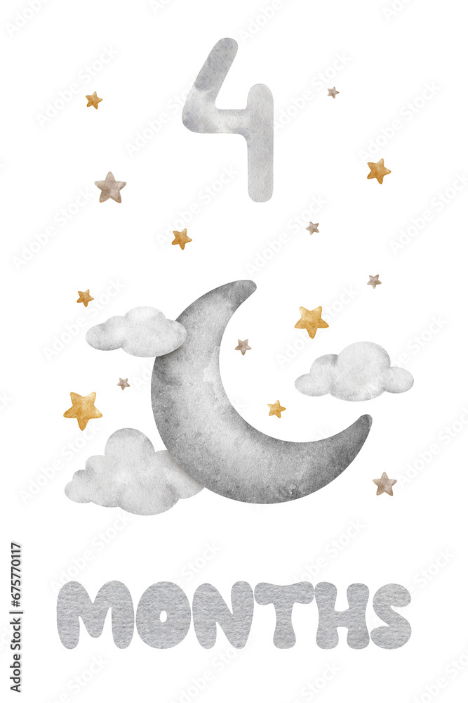Baby Milestone Card with Beige Hot Air Balloon, clouds and stars. Baby ...