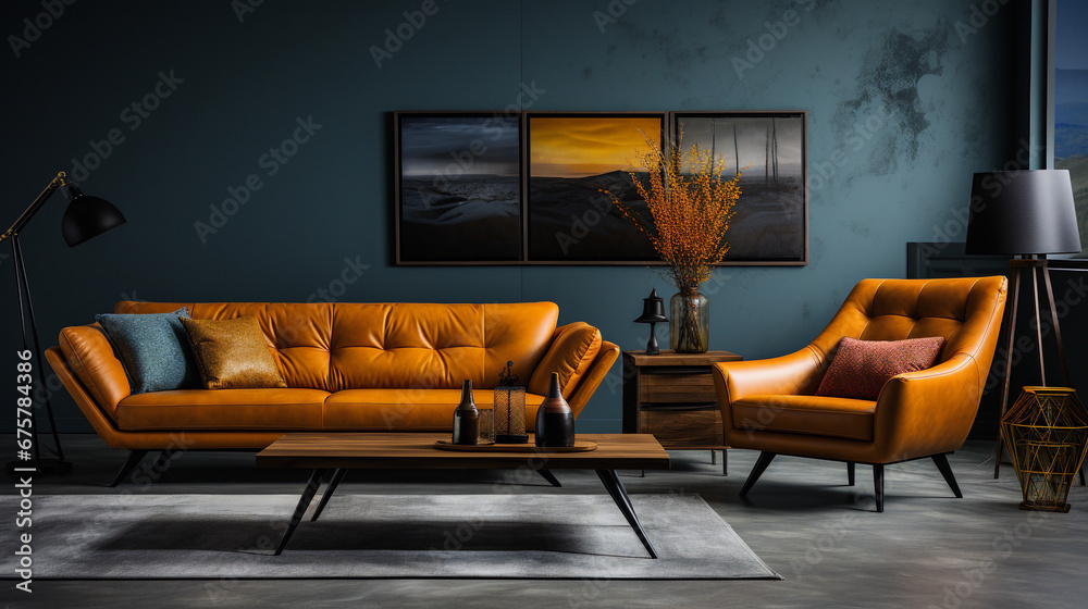 living interior with sofa - Modern house interior design with leather ...