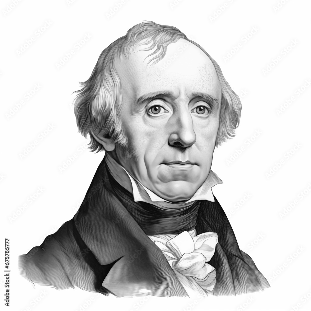 Black and white vintage engraving, headshot portrait of William ...