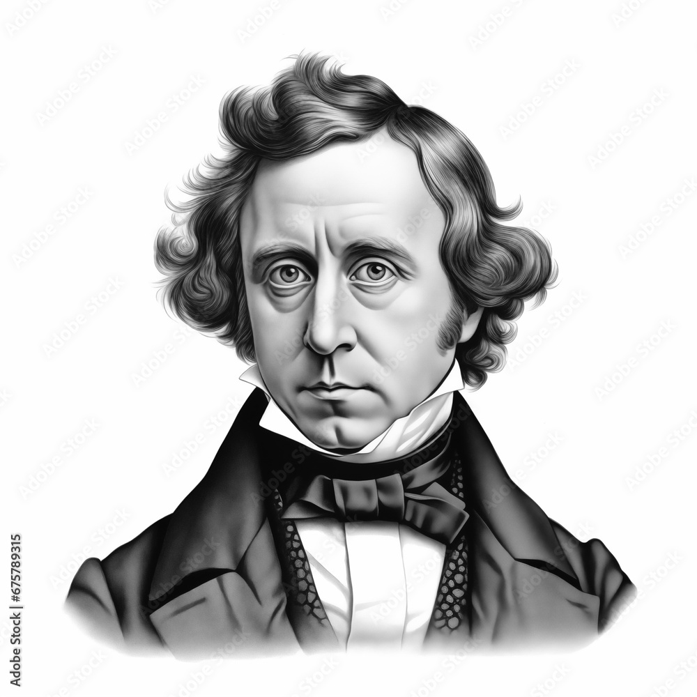 Black and white vintage engraving, headshot portrait of Lewis Carroll ...