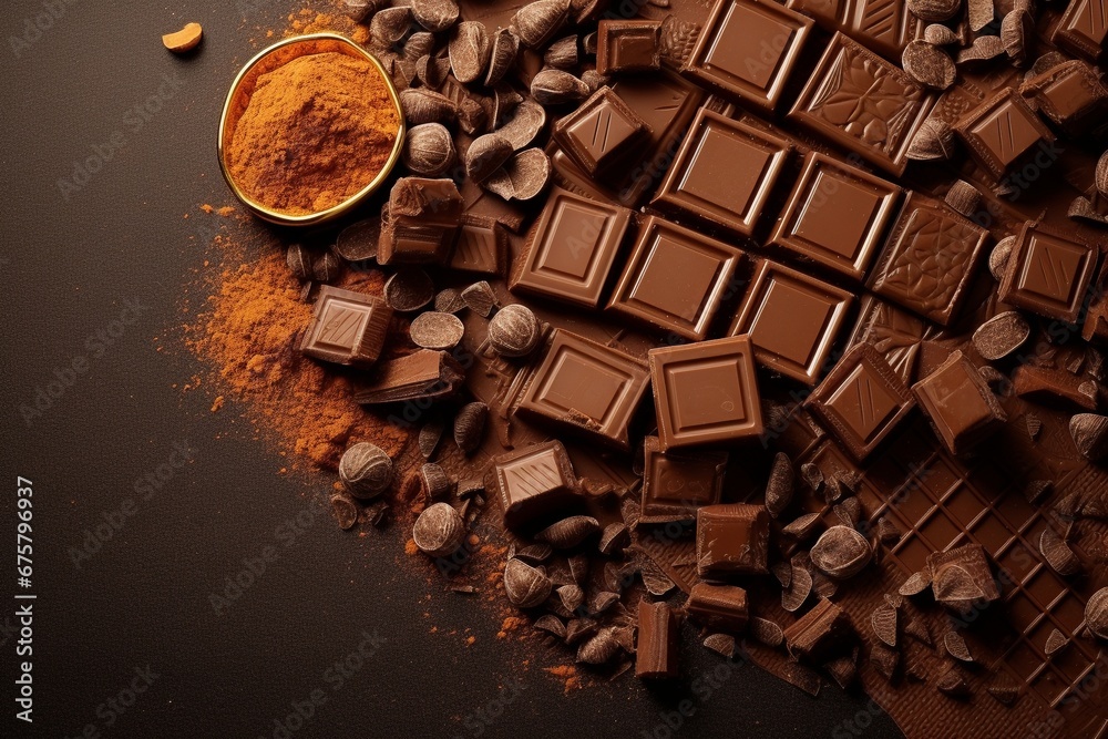 Cocoa Extravaganza: Rich Chocolate Background adorned with Bars, Chips ...