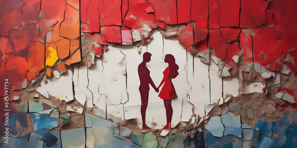 Broken, worn out and fragmented family. Concept of love ending and ...