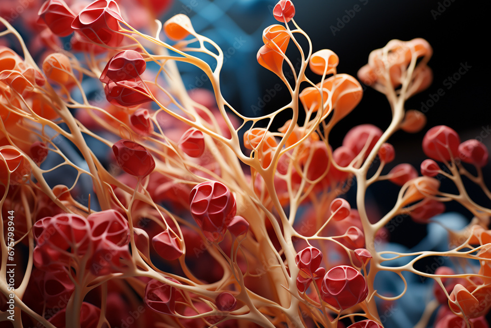 pulmonary alveoli, with detailed depictions of the alveolar sacs and ...