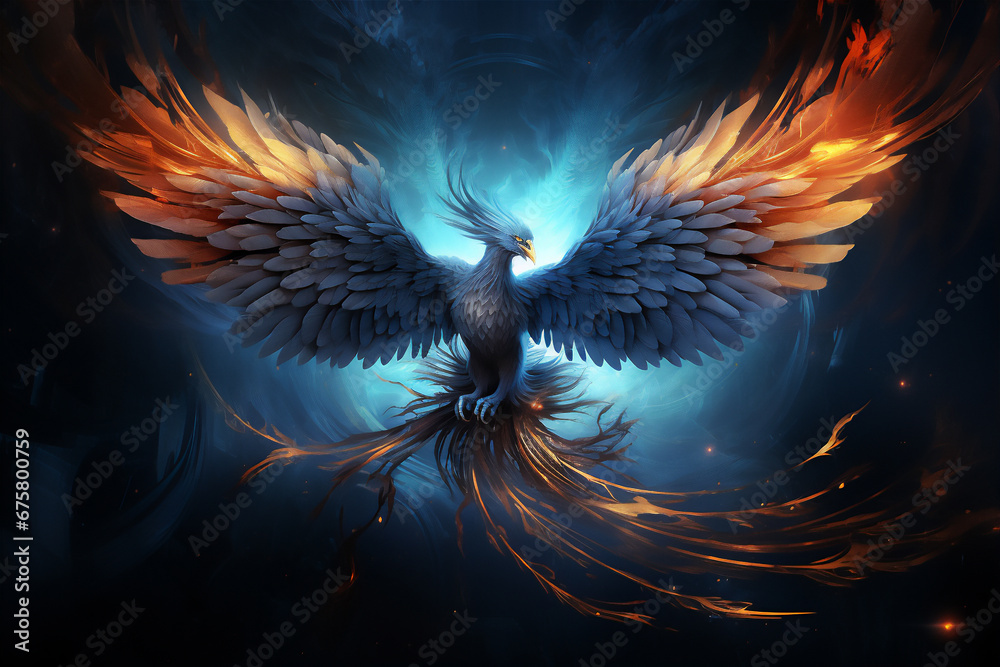 phoenix bird with with golden feather spread its wings,hyper realistic ...