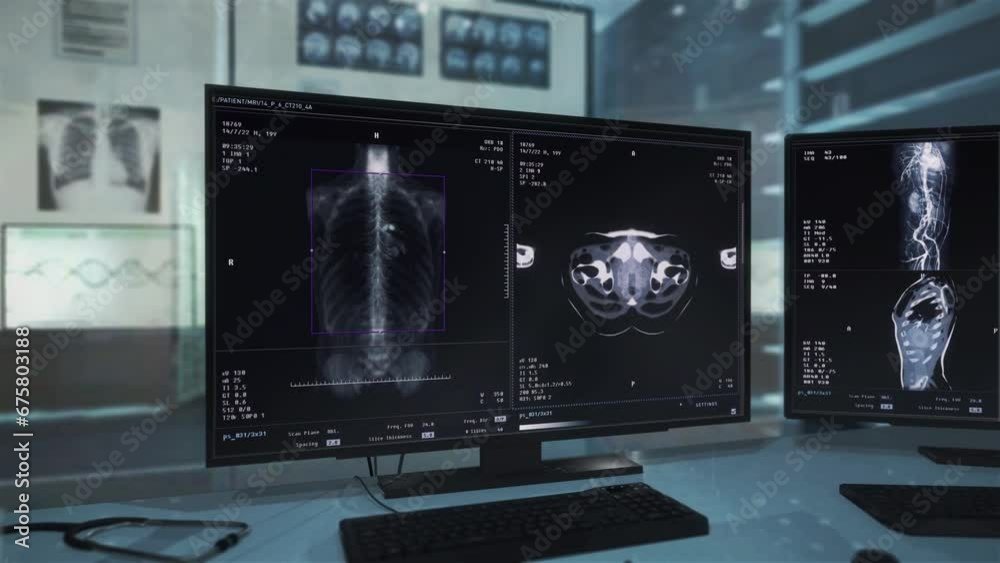 Futuristic healthcare program interface scanning the patients body ...