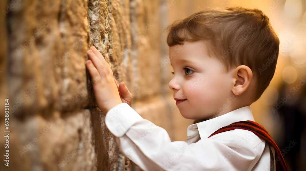 Young jewish child is praying at the Western Wall in Jerusalem Stock ...