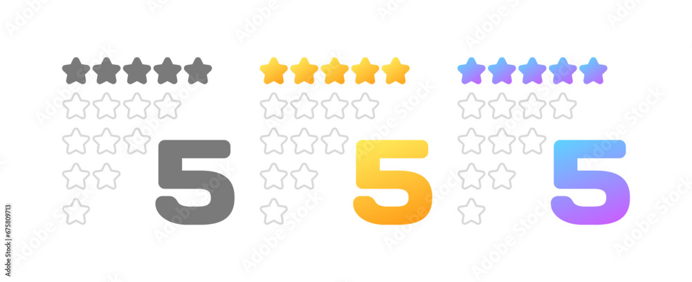 Star rating icons. Different styles, color, 5 star rating. Vector icons ...
