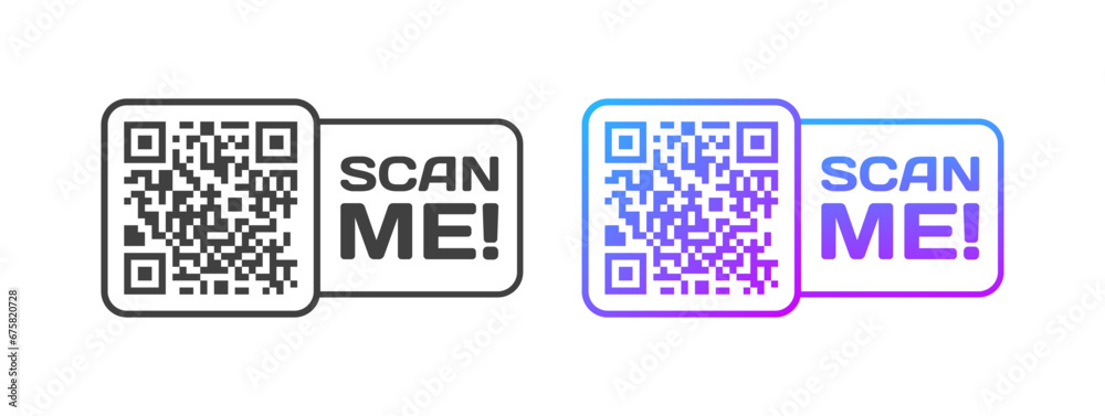 Scan me icons. Different styles, qr-code icons, scan me signs. Vector ...