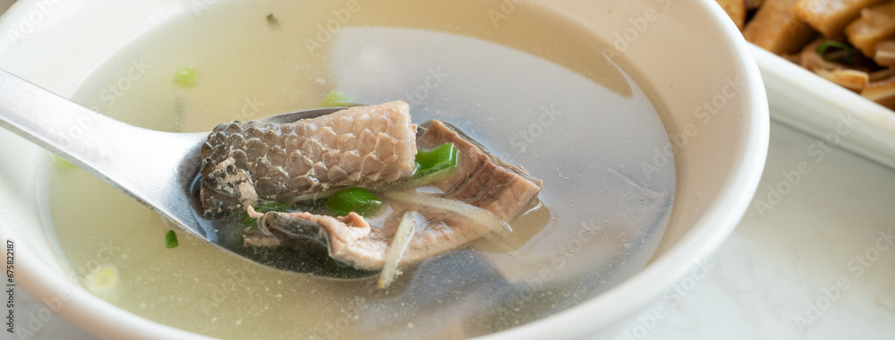 Milkfish skin soup, distinctive and famous seafood cuisine of Taiwanese ...