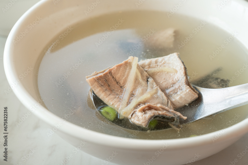 Milkfish skin soup, distinctive and famous seafood cuisine of Taiwanese ...